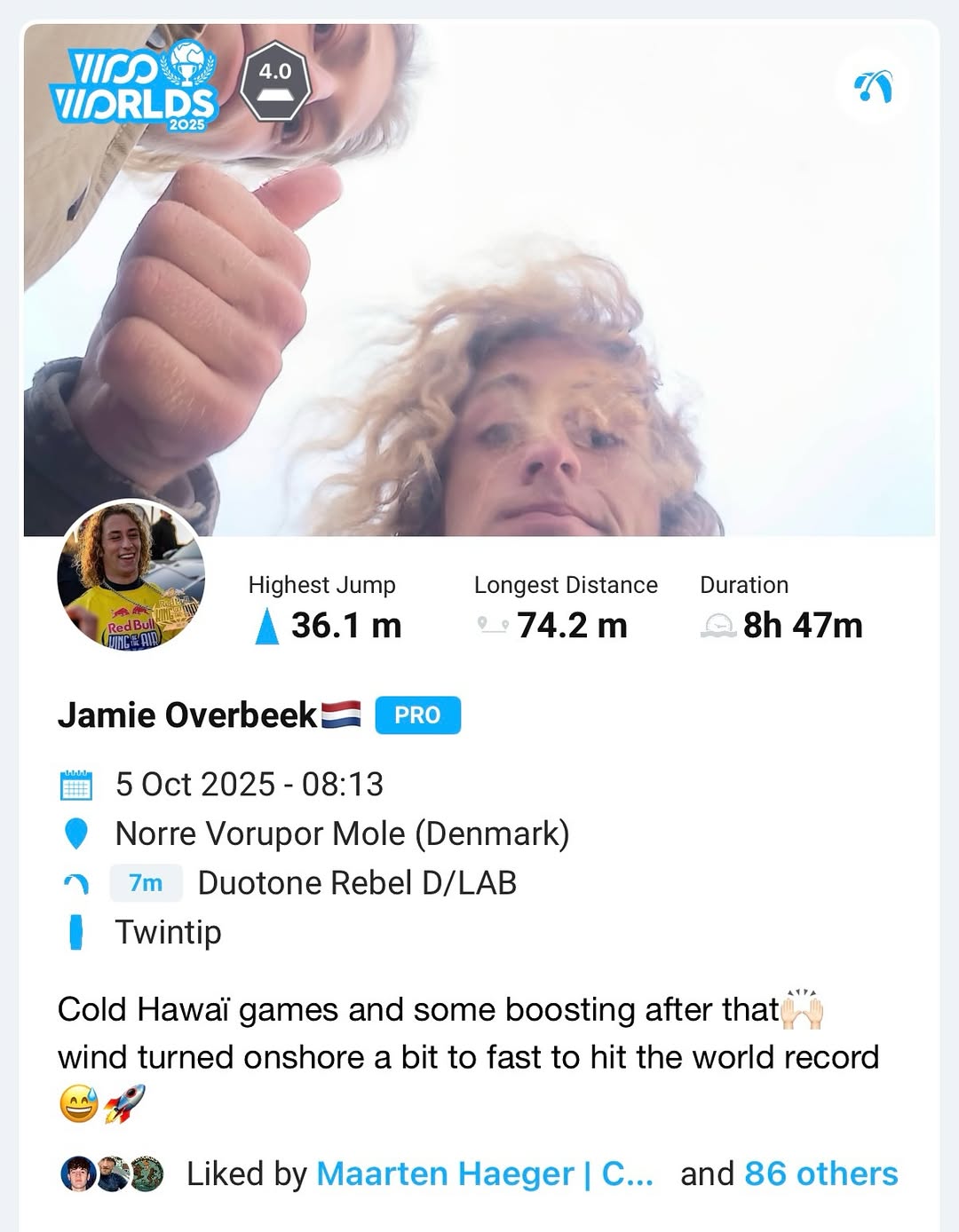 Jamie Overbeek roza el Récord Mundial en los WOO Worlds de Cold Hawaii ...